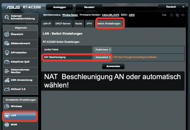 NAT beim ASUS-Router ein/aus?